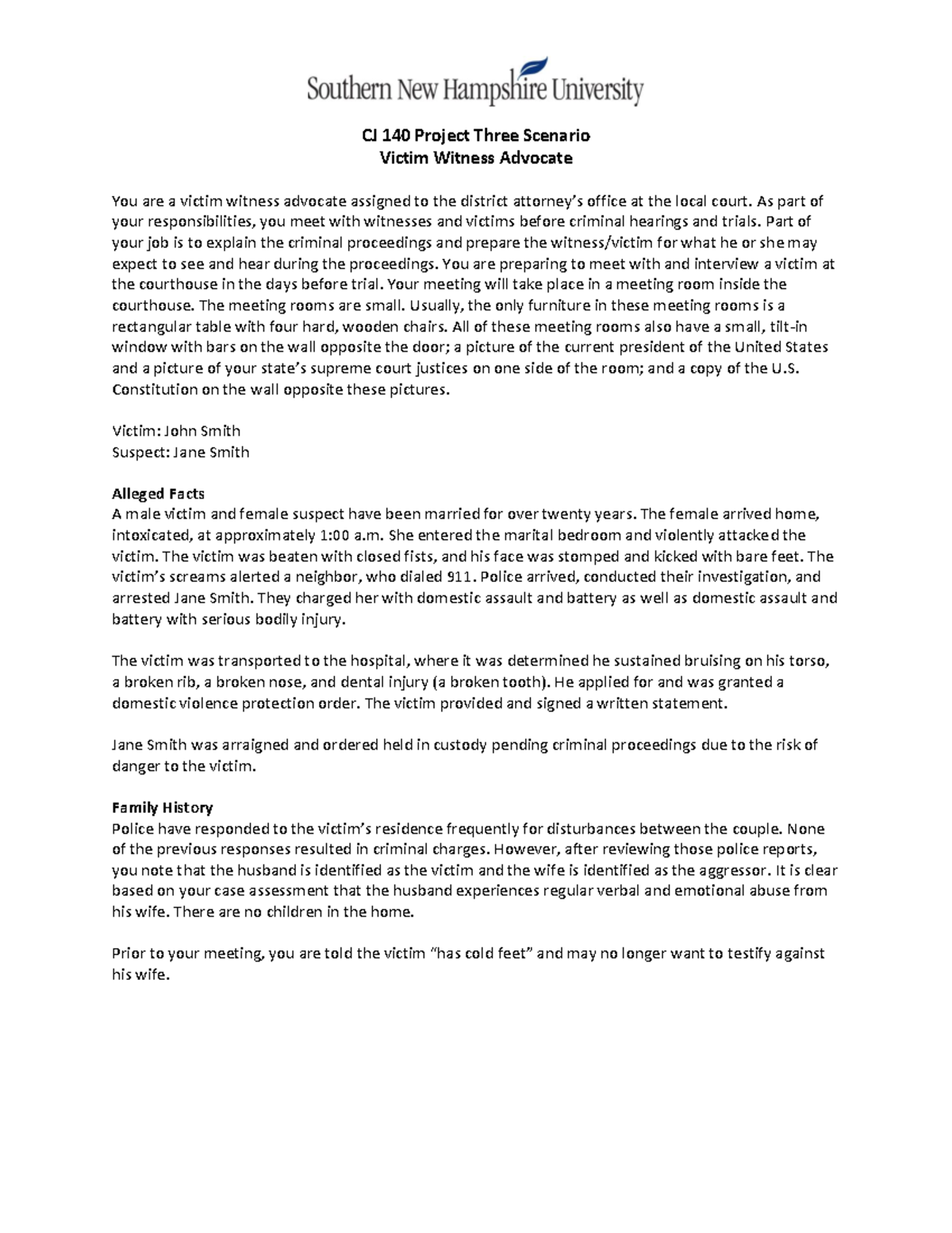 CJ 140 Project Three Scenario - CJ 140 Project Three Scenario Victim ...