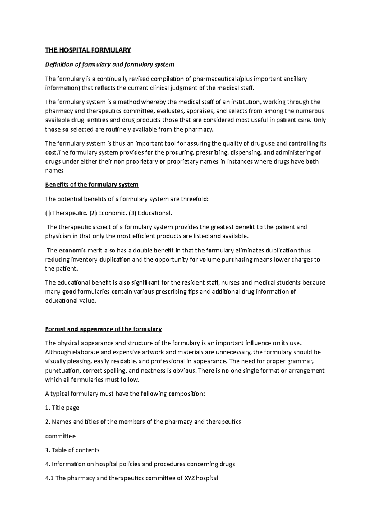 THE Hospital Formulary - THE HOSPITAL FORMULARY Definition of formulary ...