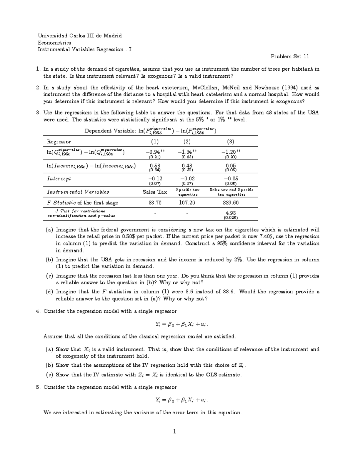 Hoja 11 english - PROBLEM SETS - Universidad Carlos III de Madrid Econometrics Instrumental ...