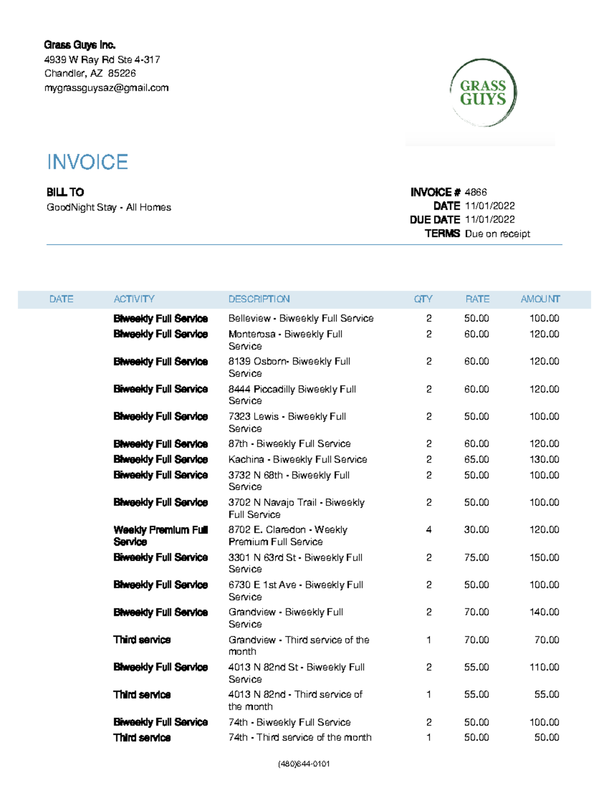 Invoice 4866 from Grass Guys Inc - (480)644- Grass Guys Inc. 4939 W Ray ...