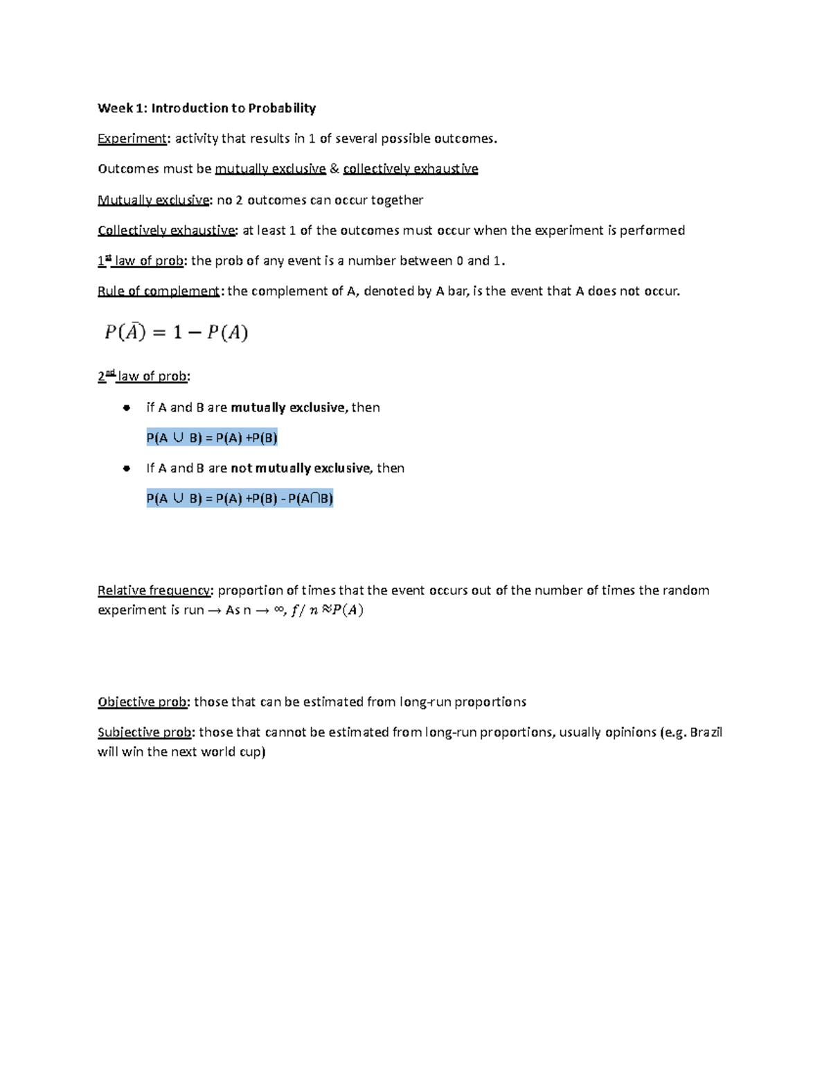 DAO1704 finals notes - Week 1: Introduction to Probability Experiment ...