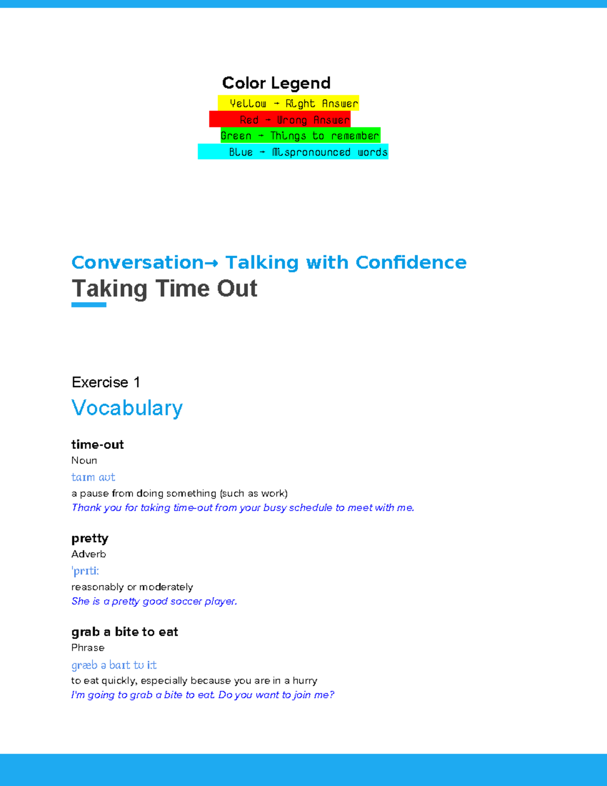 Conversation→ Talking with Confidence Taking Time Out - Color Legend ...