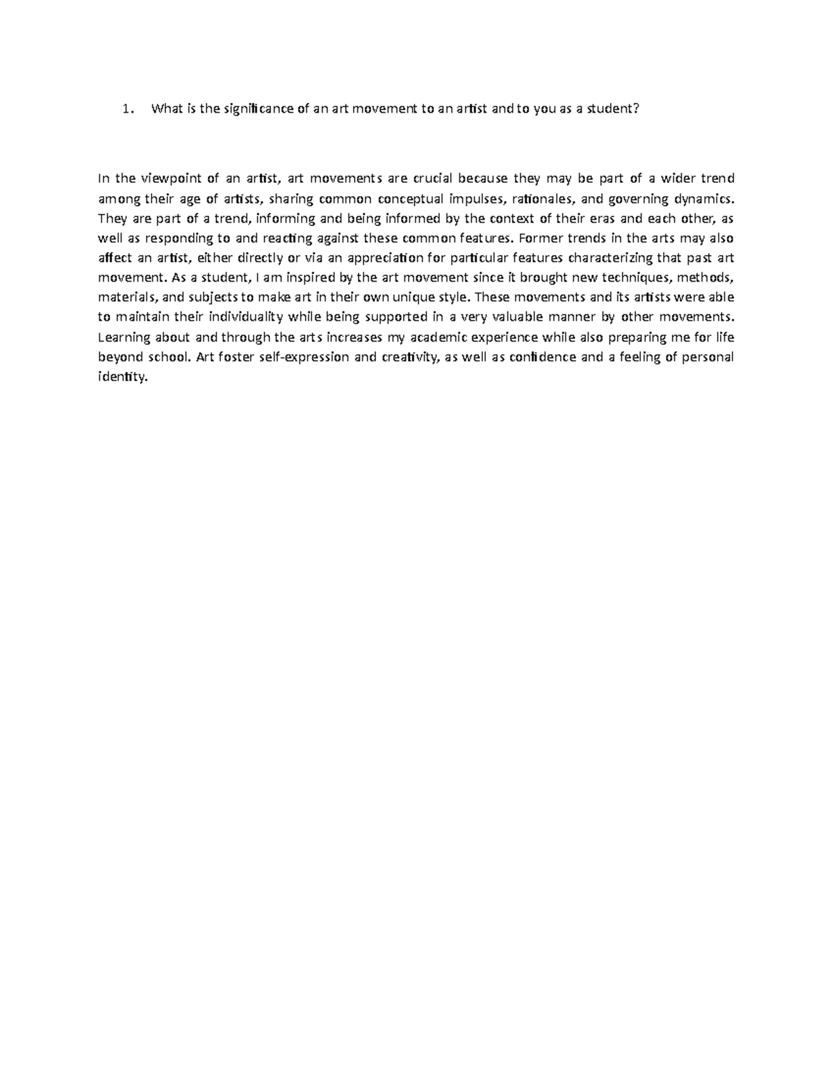 Art-essay - daasd - What is the significance of an art movement to an ...