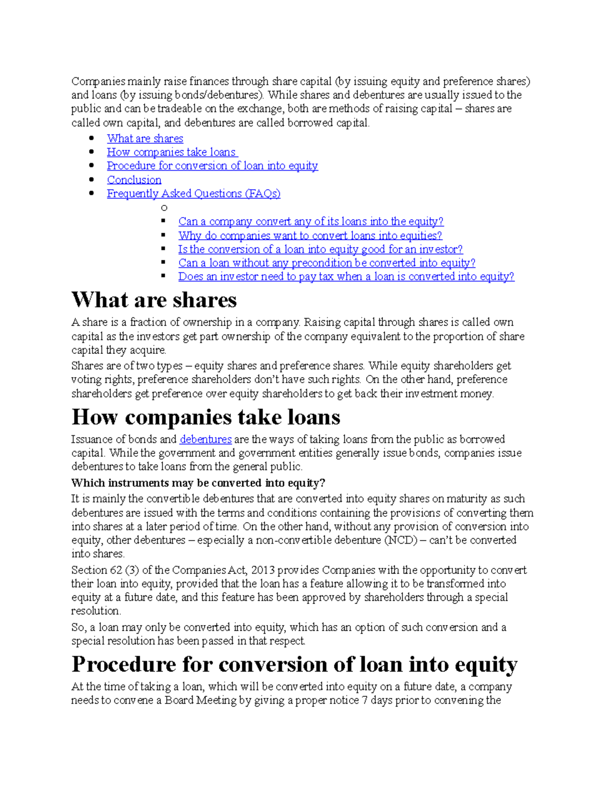 Conversion of loan debenture into capital - Companies mainly raise ...