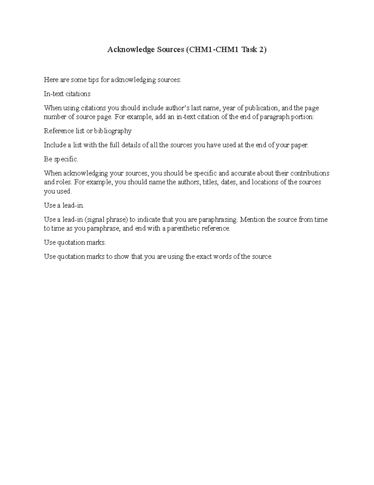 Acknowledge Source (CHM1-CHM1 Task 2) - For example, add an in-text ...