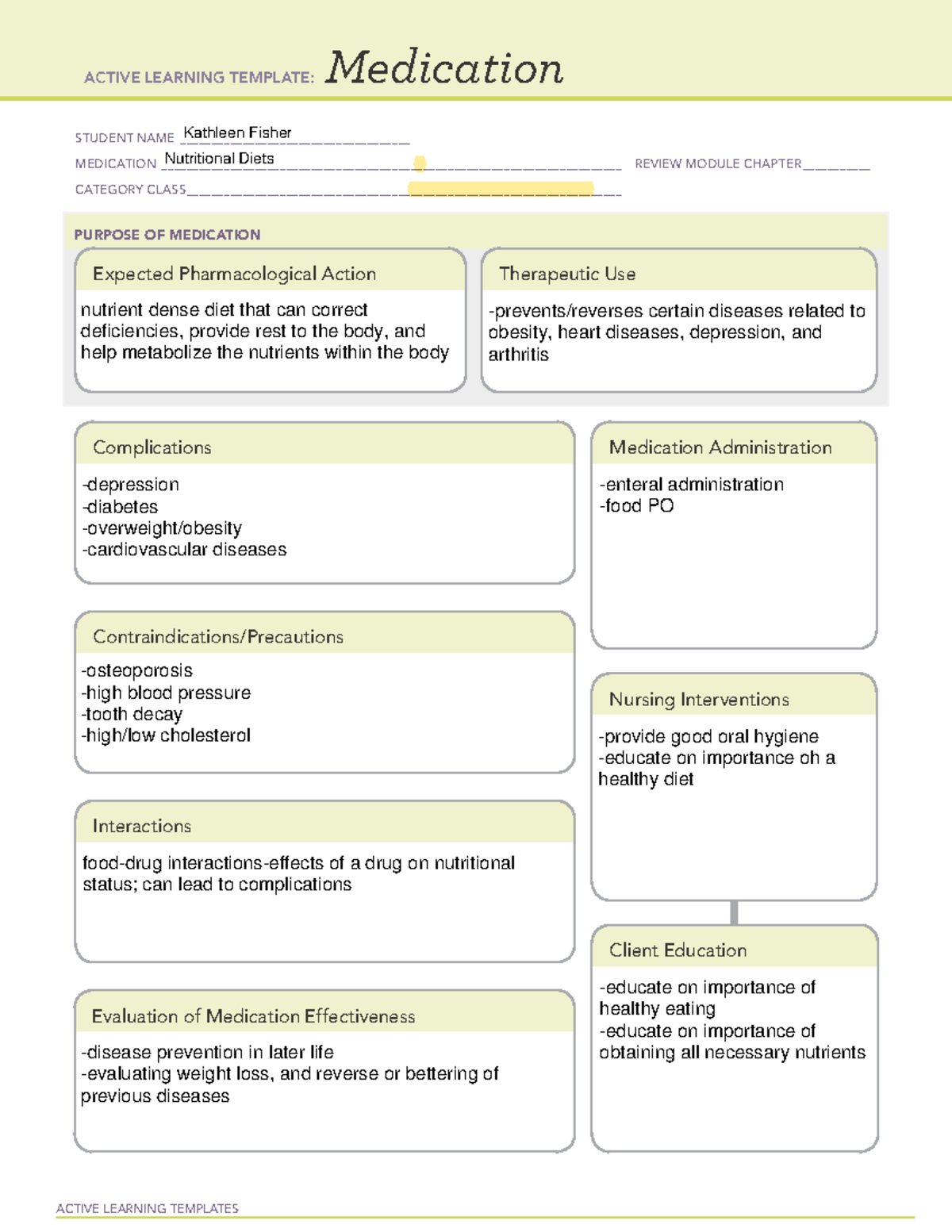 Nutrional diet medtemp - ACTIVE LEARNING TEMPLATES Medication STUDENT ...