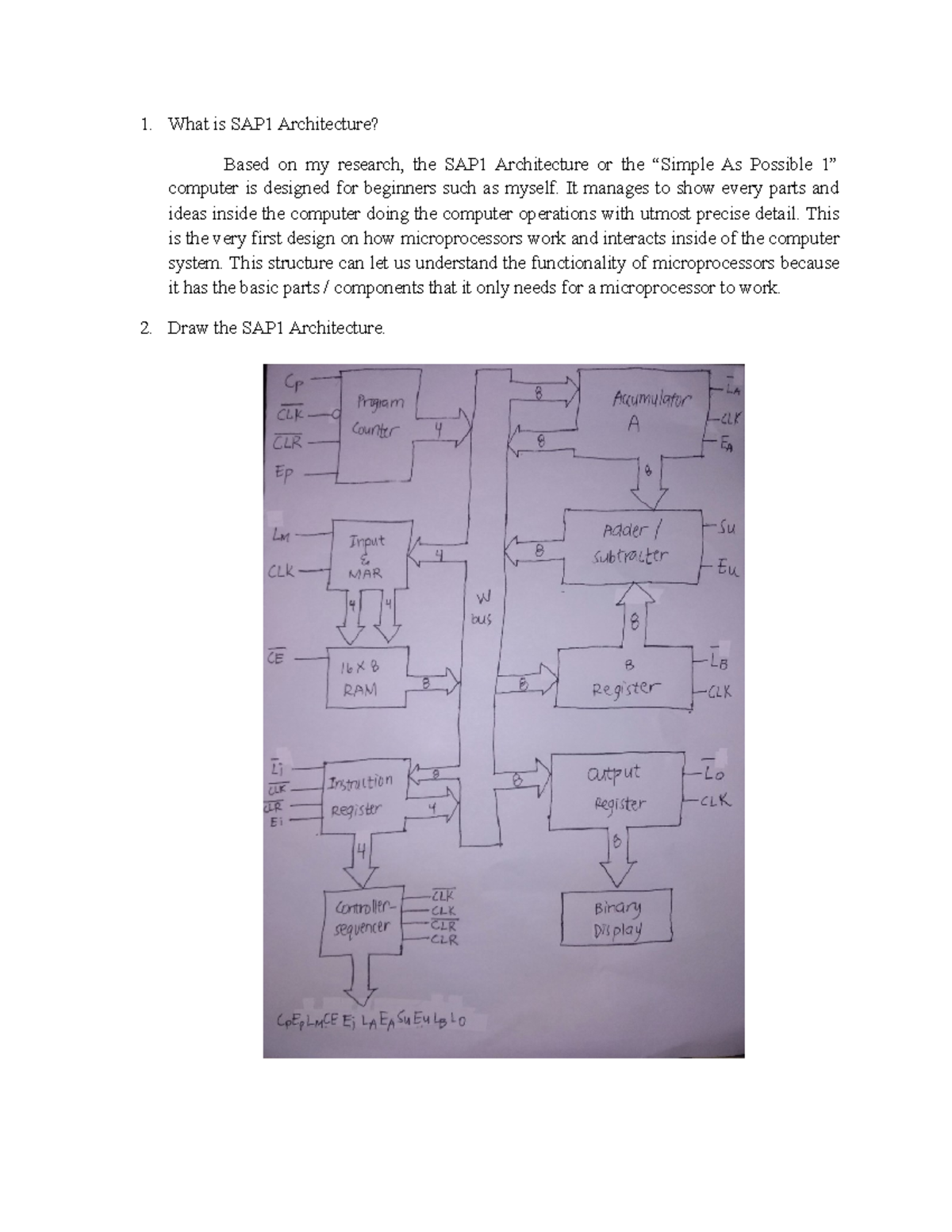 Comp Org Assignment 1 - What is SAP1 Architecture? Based on my research, the SAP1 Architecture ...