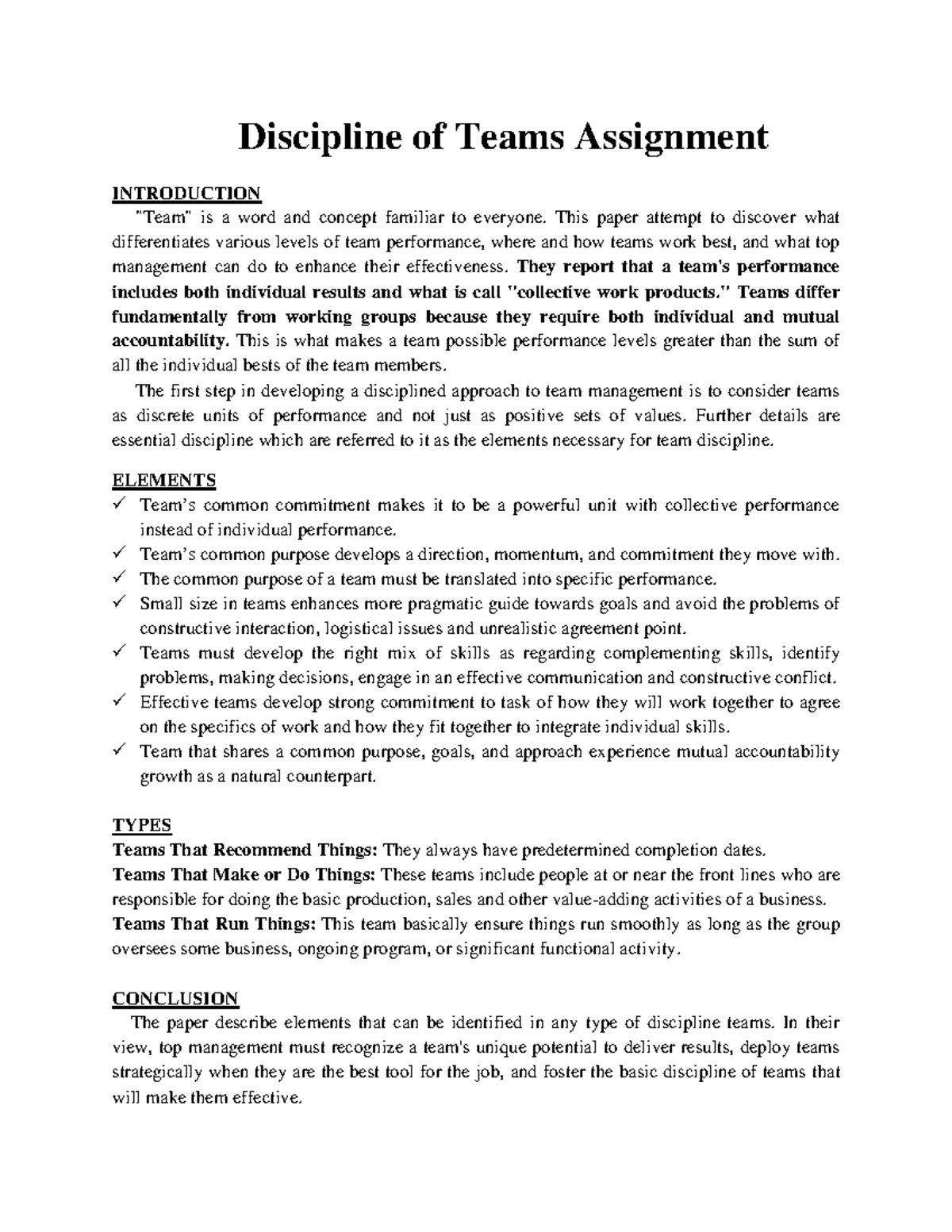 Discipline of Teams Assingment - Discipline of Teams Assignment ...