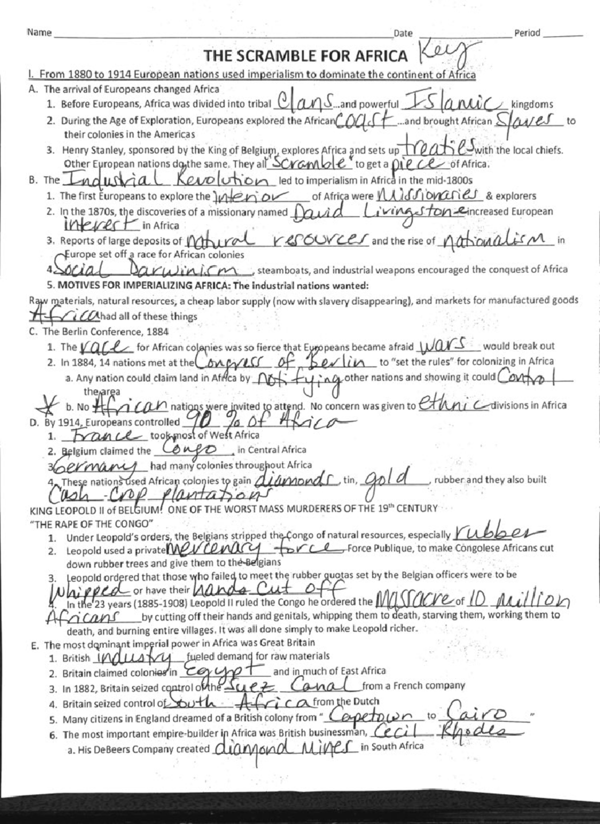 Scramble for Africa notes key pdf - CP 181 - Studocu