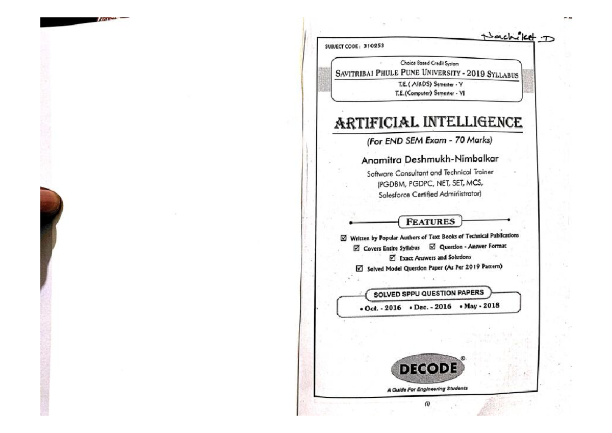 AI Endsem Decode - Nachiket .D SUBJECT CODE: 310253 Choice Based Credit ...