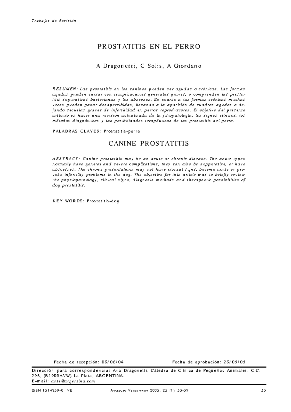 Prostatitis en canino - Prostatitis en el perro Trabajos de Revisión ...