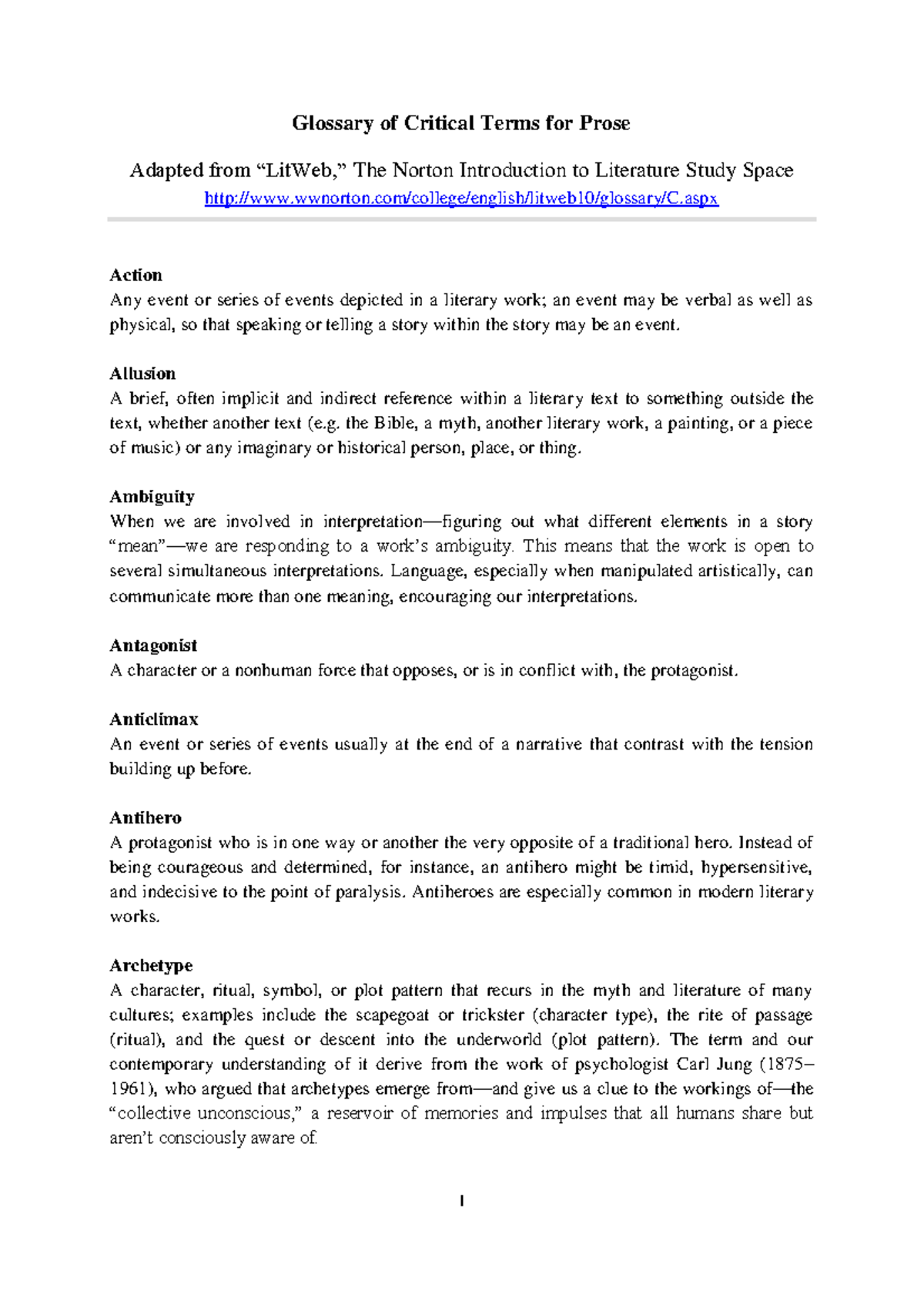 Glossary of Critical Terms for Prose - (Neilab Osman) - Glossary of ...