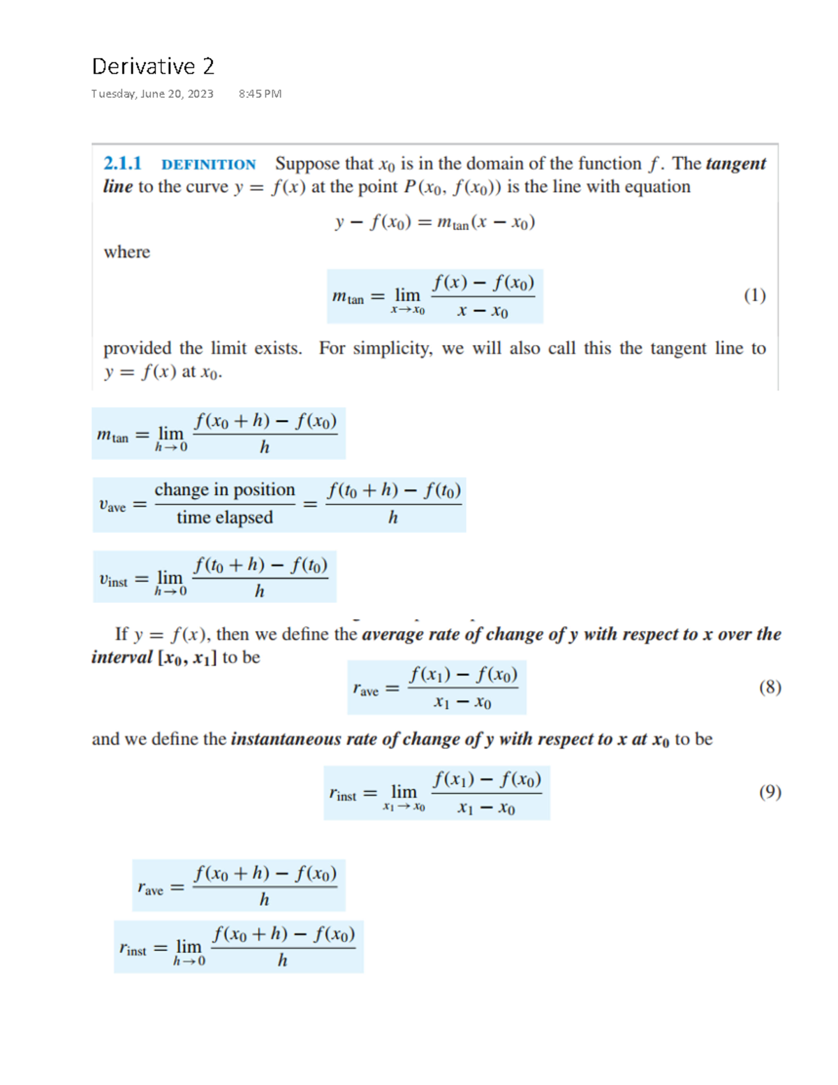 Derivative all theorem - Calculus - Derivative 2 Tuesday, June 20, 2023 ...