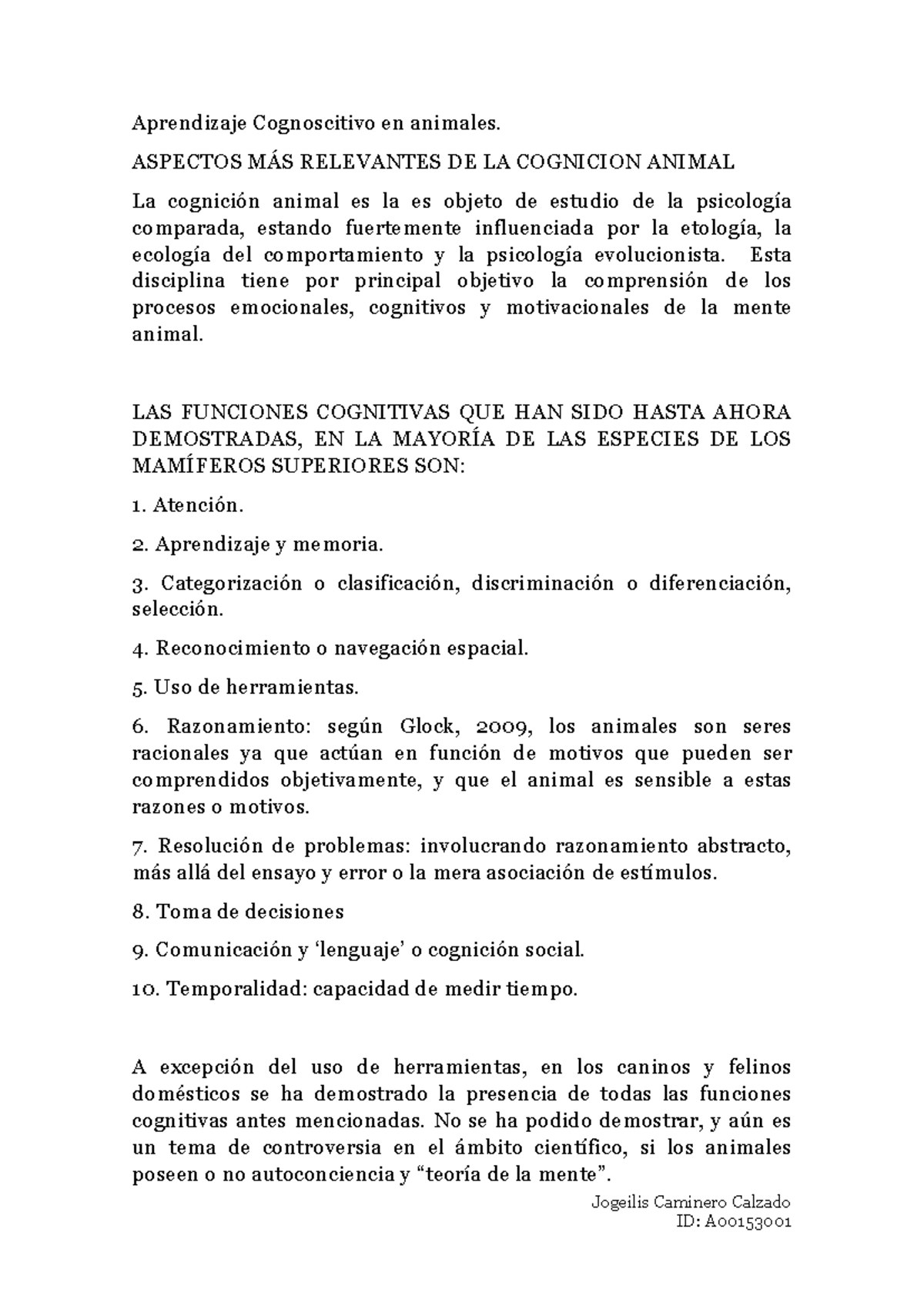 Aprendizaje Cognoscitivo en animales - ASPECTOS MÁS RELEVANTES DE LA ...