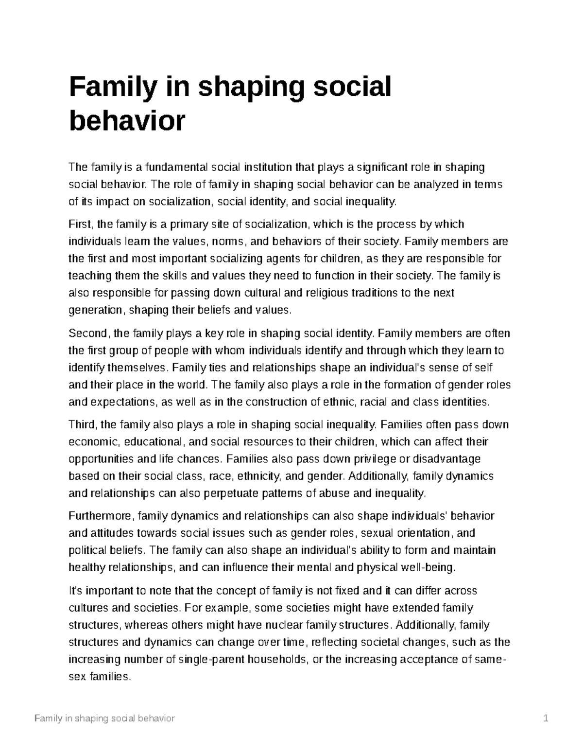 Family in shaping social behavior - The role of family in shaping ...