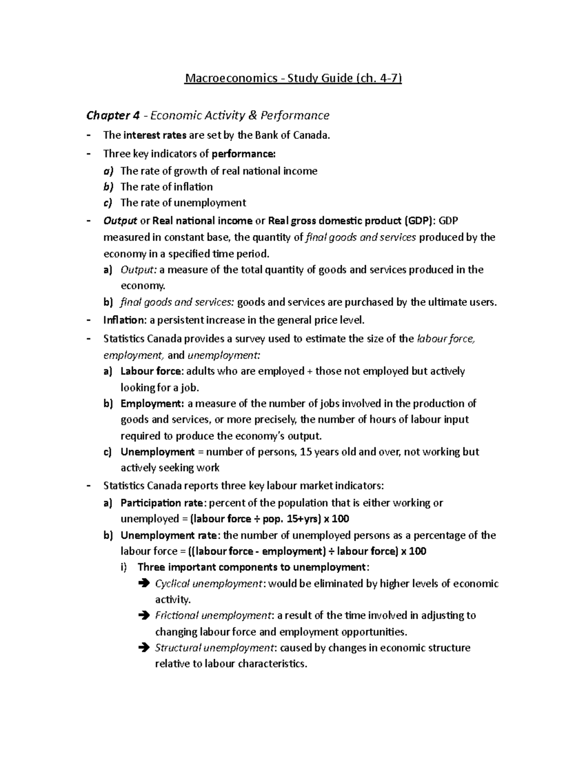 Macro - Study Guide (ch. 4-7) - Macroeconomics Study Guide (ch. Chapter ...