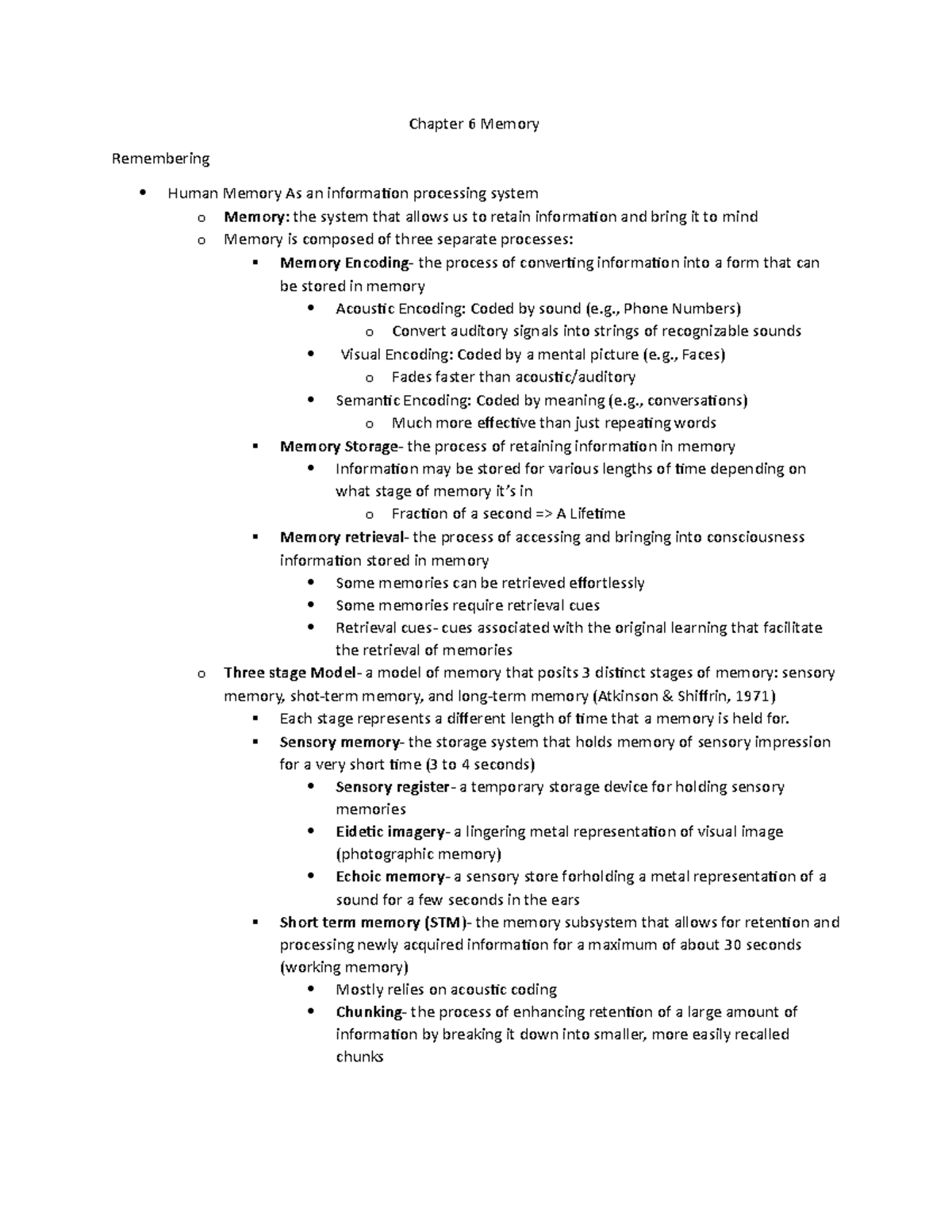 Chapter 6 Memory - textbook and lecture notes - Chapter 6 Memory ...