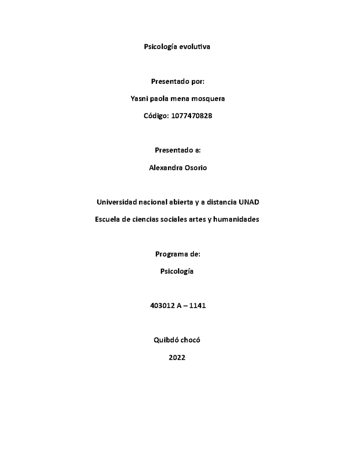 Psicología evolutiva yasni mena - Psicología evolutiva Presentado por ...