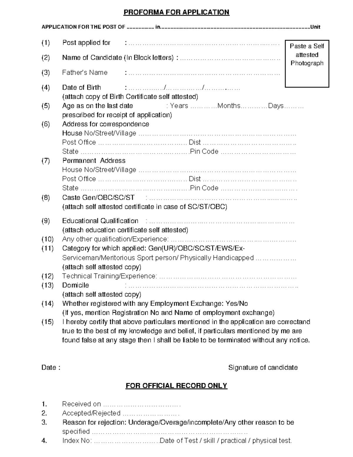 IAF Group C Form 2021 - PROFORMA FOR APPLICATION (1) Post applied for ...