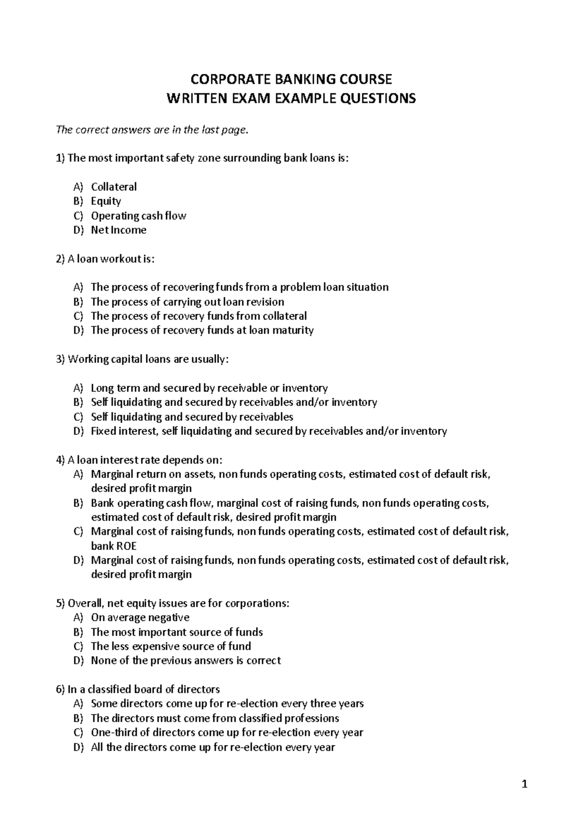 Example questions - CORPORATE BANKING COURSE WRITTEN EXAM EXAMPLE ...