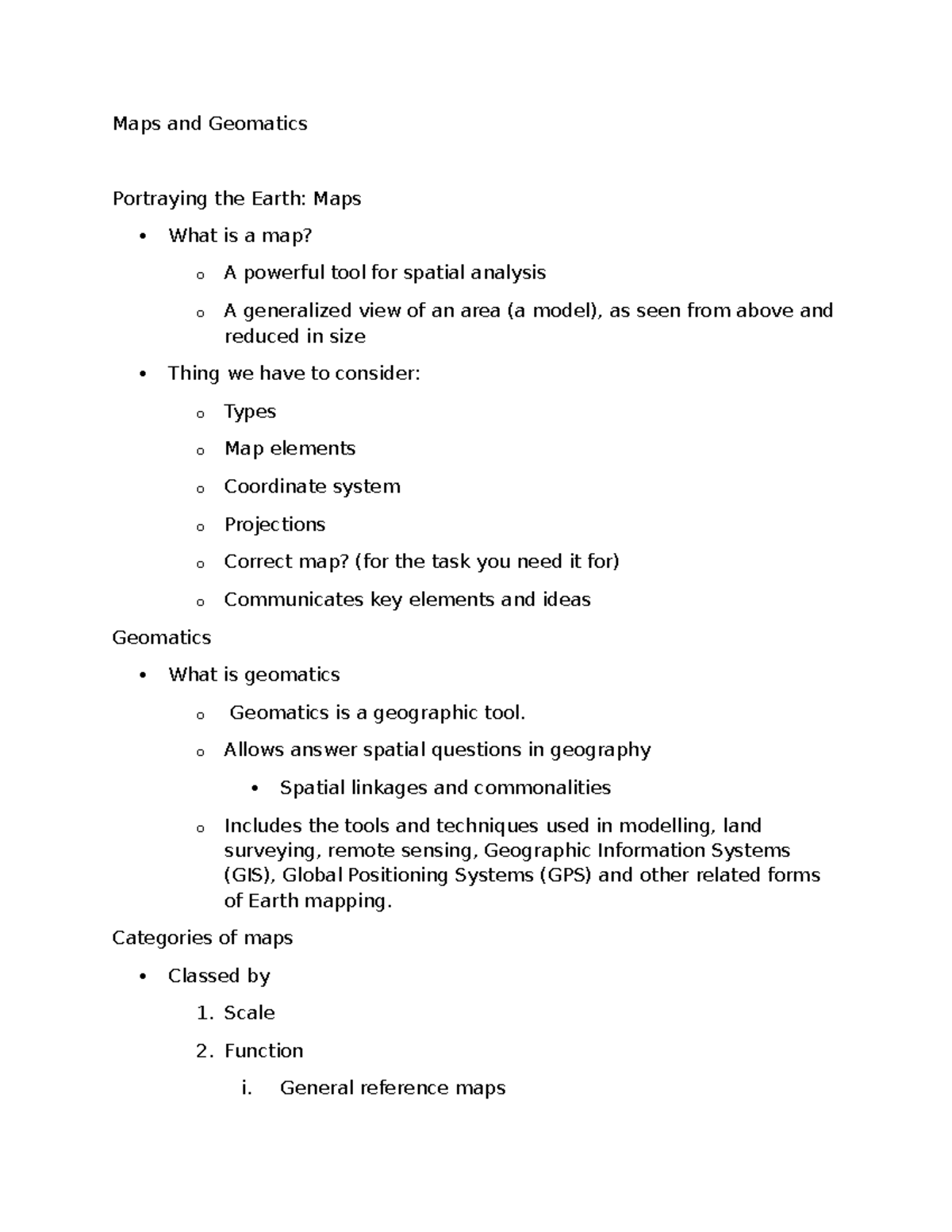 GEOG 1000 LEC 4 - notes - Maps and Geomatics Portraying the Earth: Maps ...