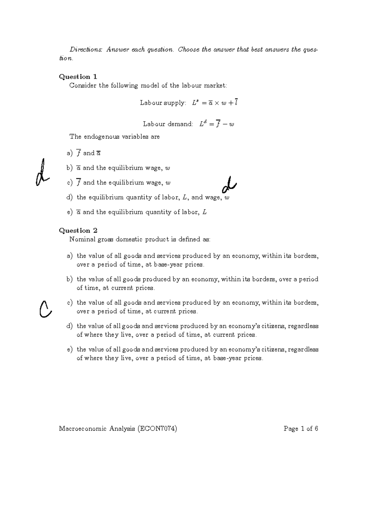Midterm 16 September 2019, questions and answers - Directions: Answer each question. Choose the ...