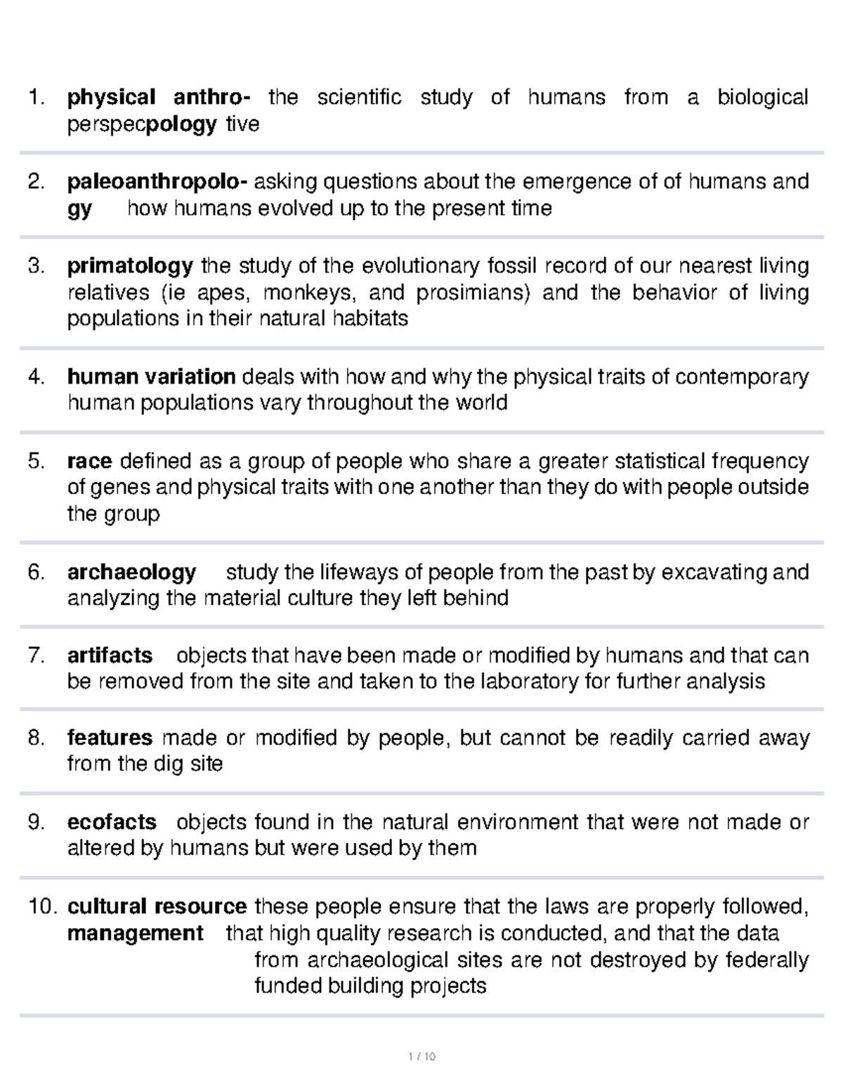 Anthroplogy notes - physical anthro- the scientific study of humans ...