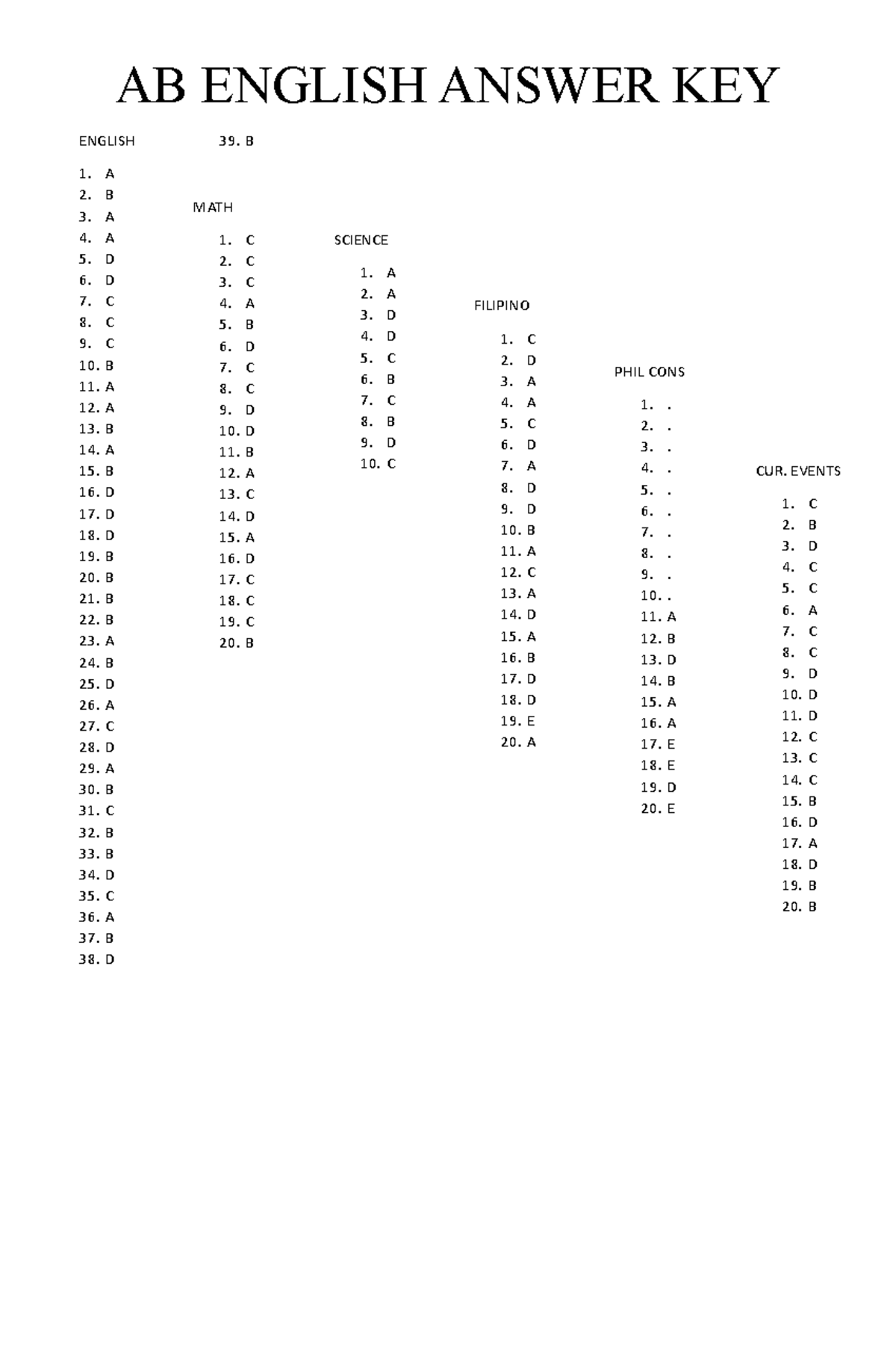 AB English Answer KEY - StuDocu