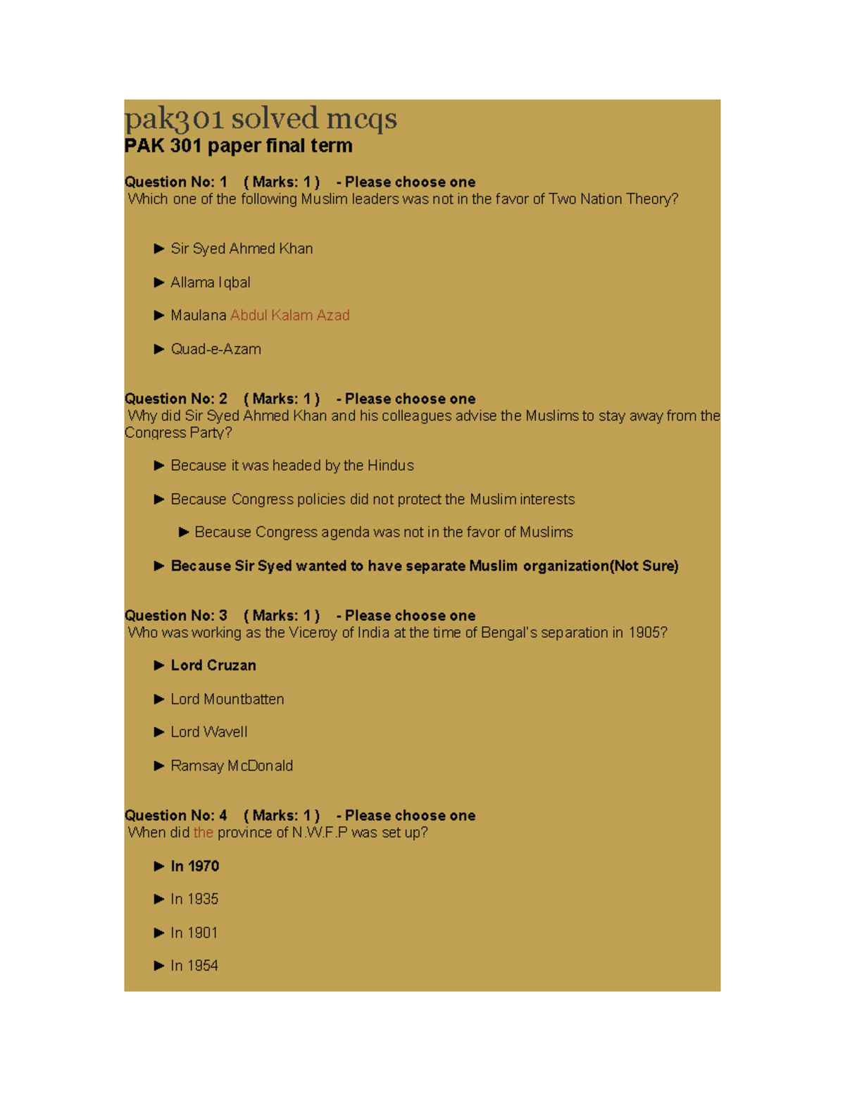 PAK 301 MCQs.. [Forward By Mr - pak301 solved mcqs PAK 301 paper final term Question No: 1 ...