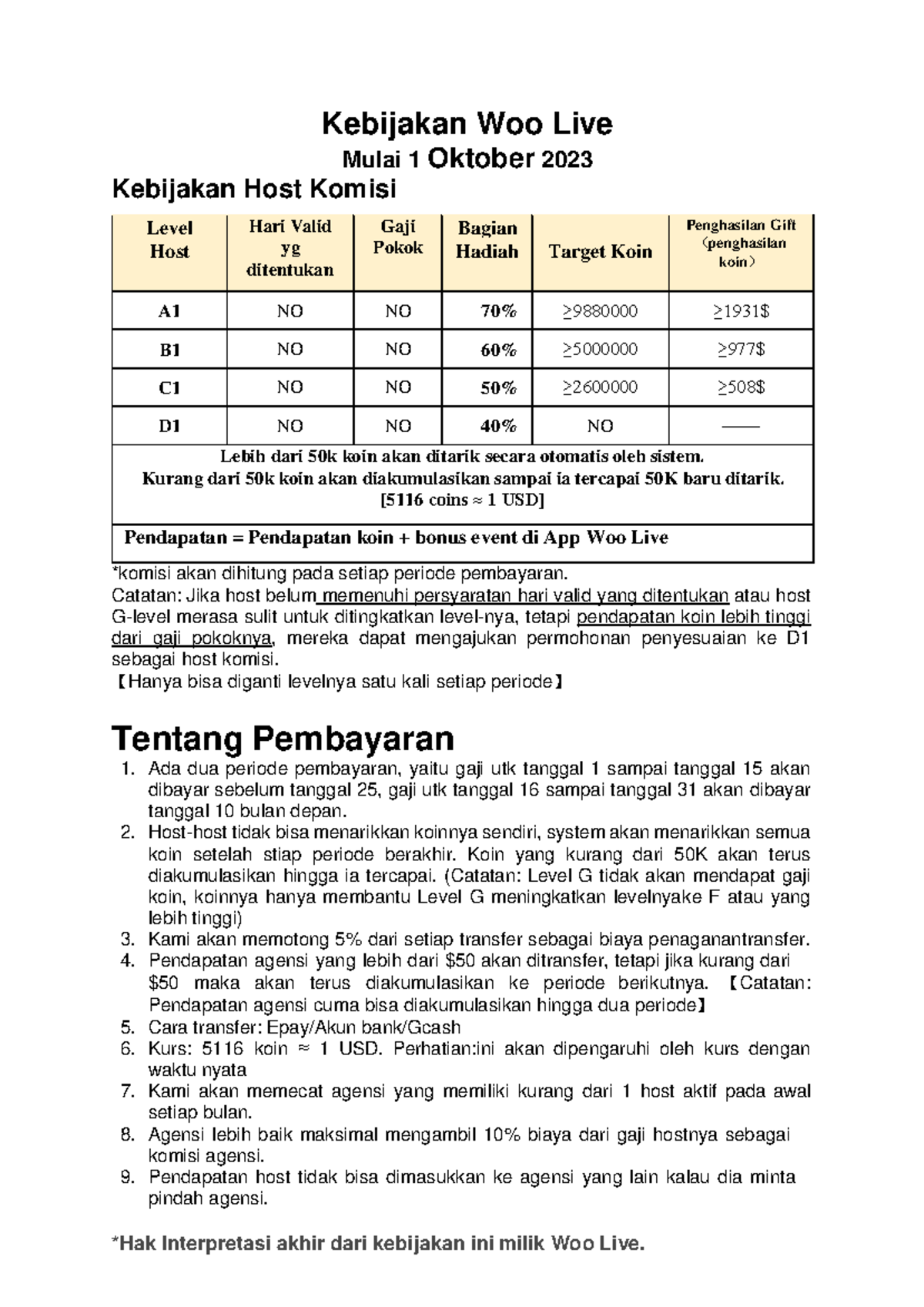 Woo Live (Komisi) Oktober - Kebijakan Woo Live Mulai 1 Oktober 2023 ...
