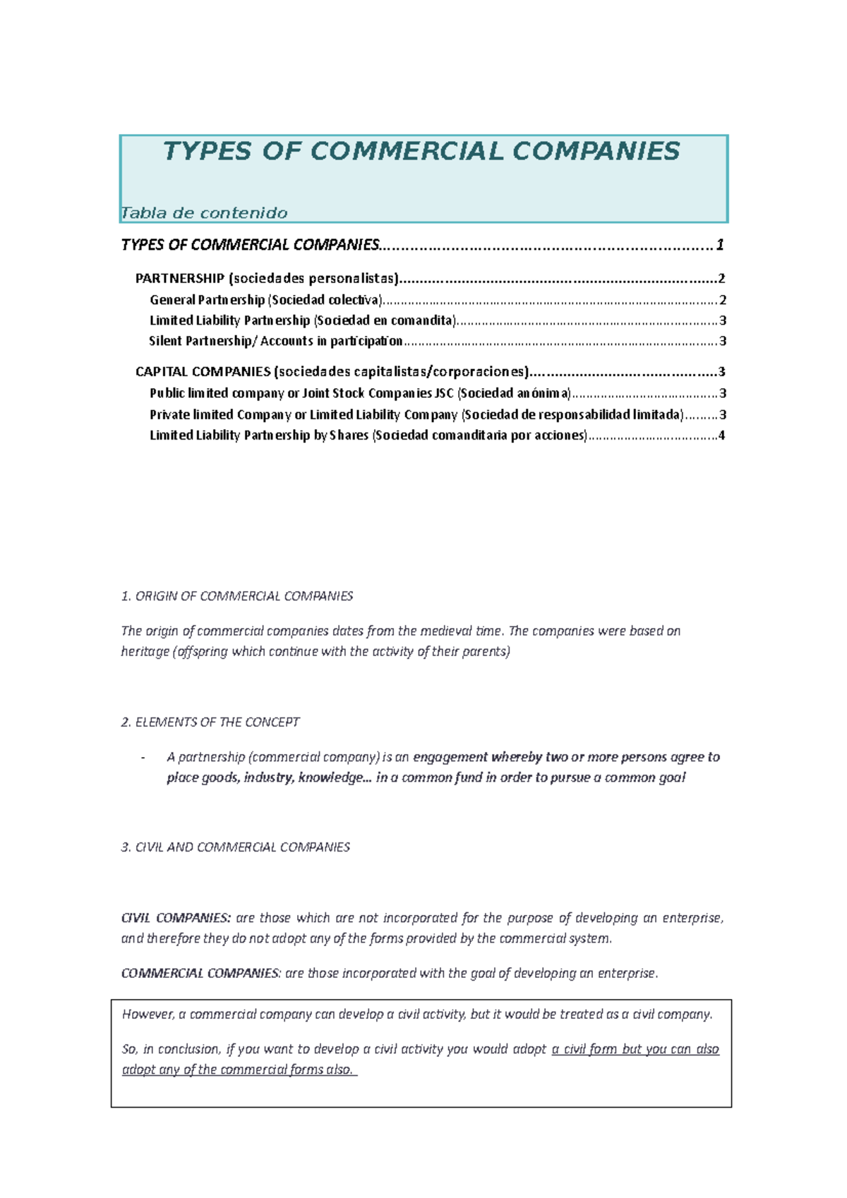Notes about Commercial Companies Lecture - TYPES OF COMMERCIAL ...