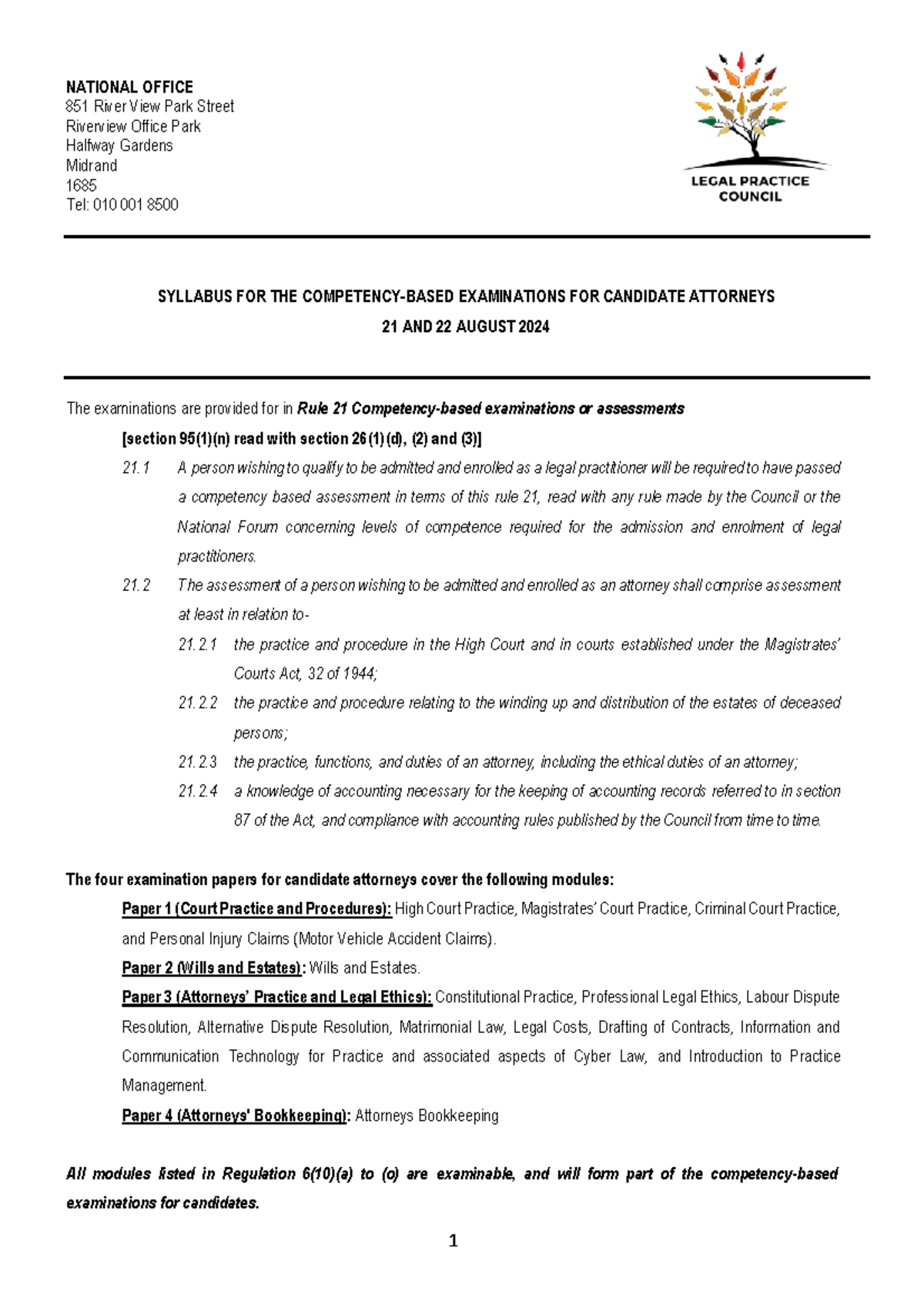 Final Syllabus for the Competency-based Examination for Candidate ...