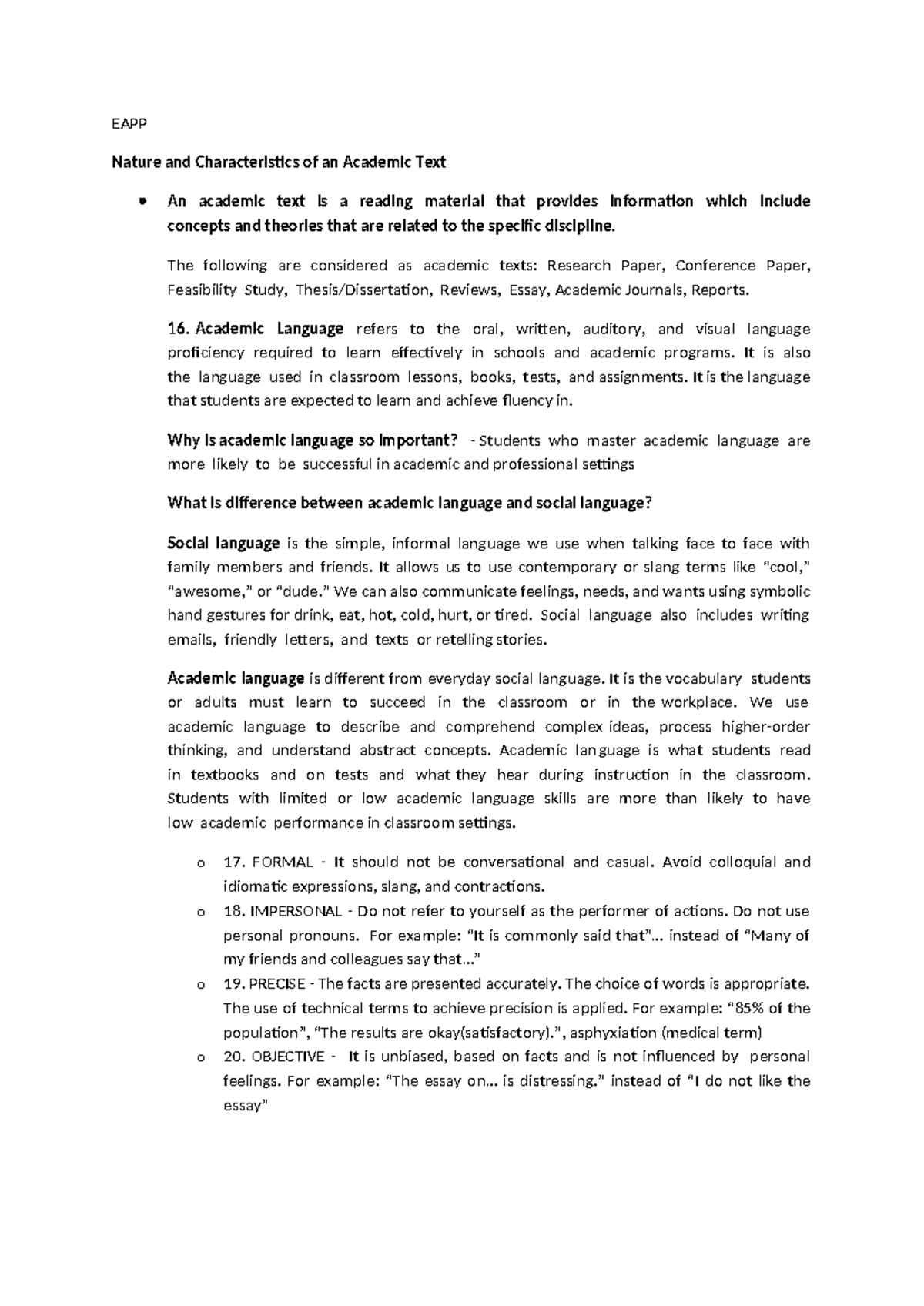 EAPP Lesson 1&2 - Write up for EAPP - EAPP Nature and Characteristics ...