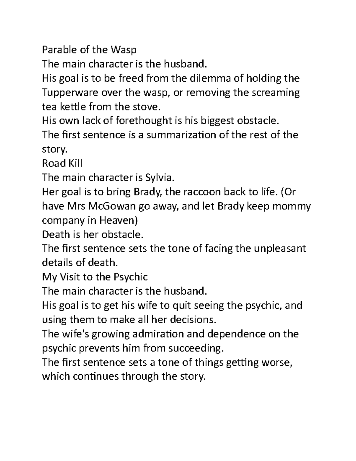 Parable of the Wasp - 5 questions to the 3 different flash fiction ...