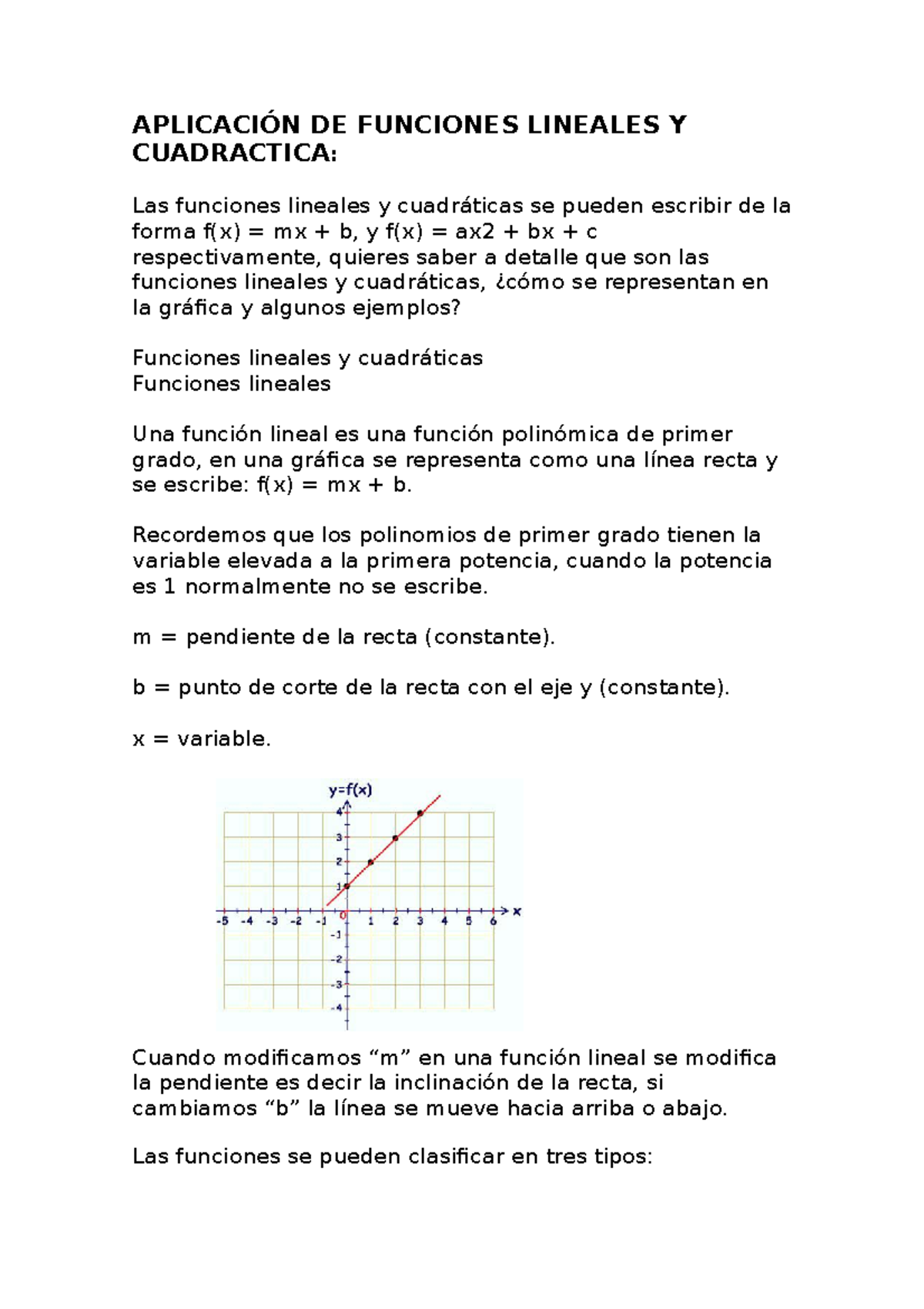Aplicacion DE Funciones Lineales Y Cuadratica - APLICACIÓN DE FUNCIONES LINEALES Y CUADRACTICA ...