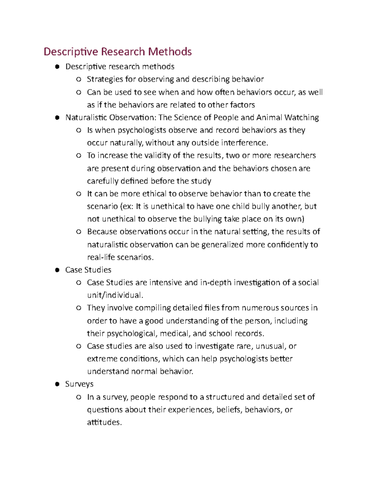 Descriptive Research Methods - To increase the validity of the results ...