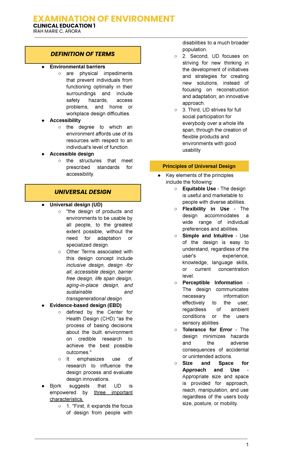 Clined- Examination OF Environment - CLINICAL EDUCATION 1 IRAH MARIE C ...