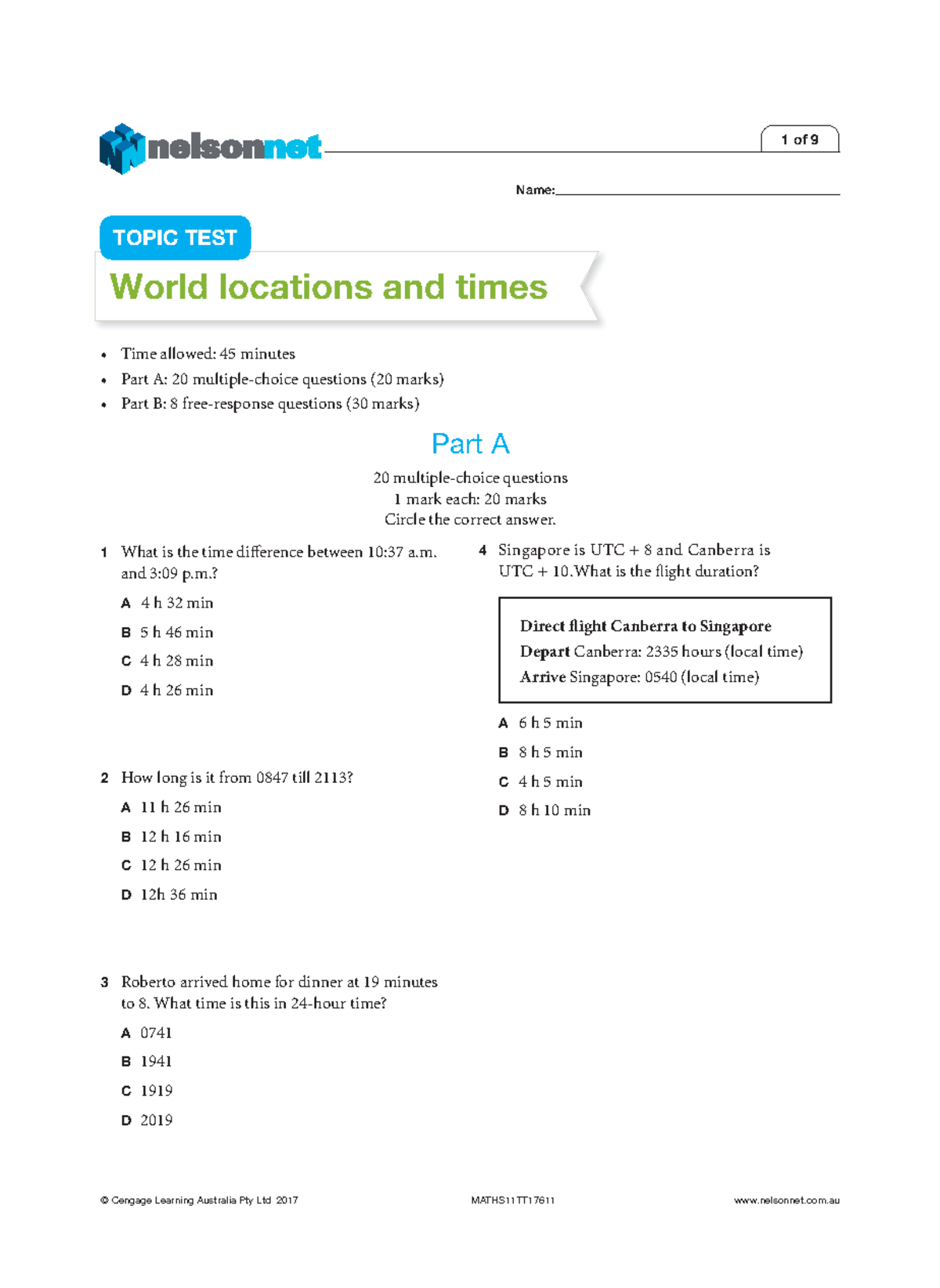 World locations and time topic test - Name: World locations and times ...