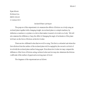 PHYS 234 Lab Report 1 Excel - Moore 1 Ryan Moore Professor Liu PHYS 234 ...