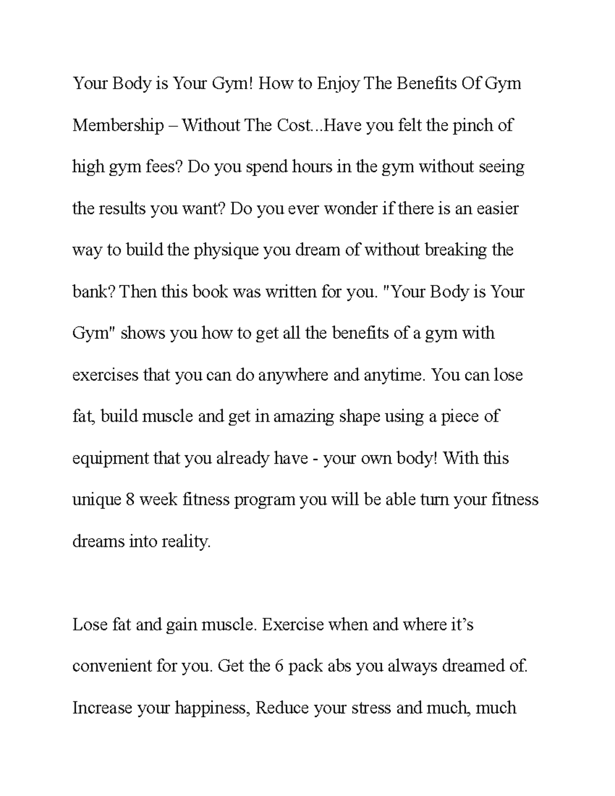 Your body your gym - class work - Your Body is Your Gym! How to Enjoy ...