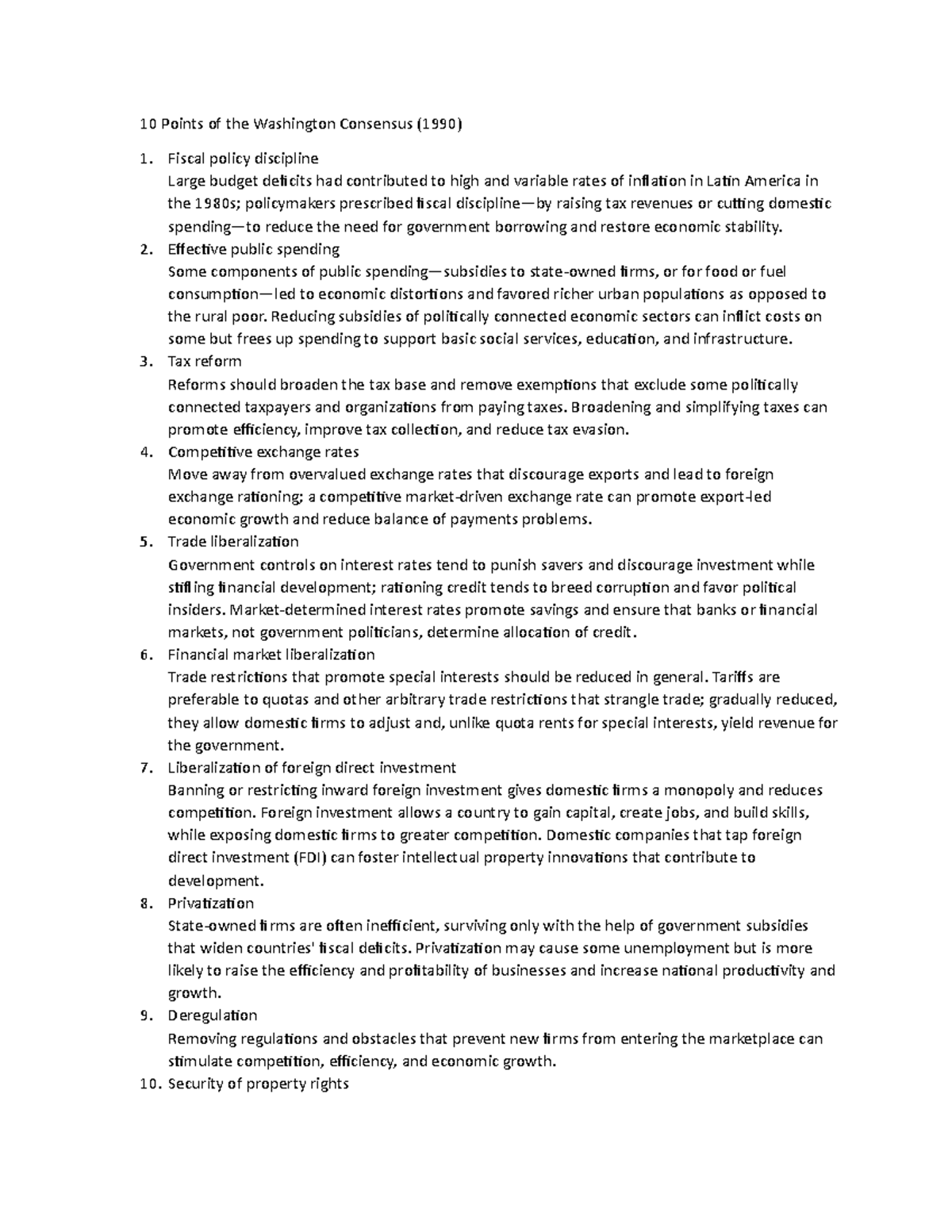 10 Points of the Washington Consensus - Villamor - 10 Points of the ...