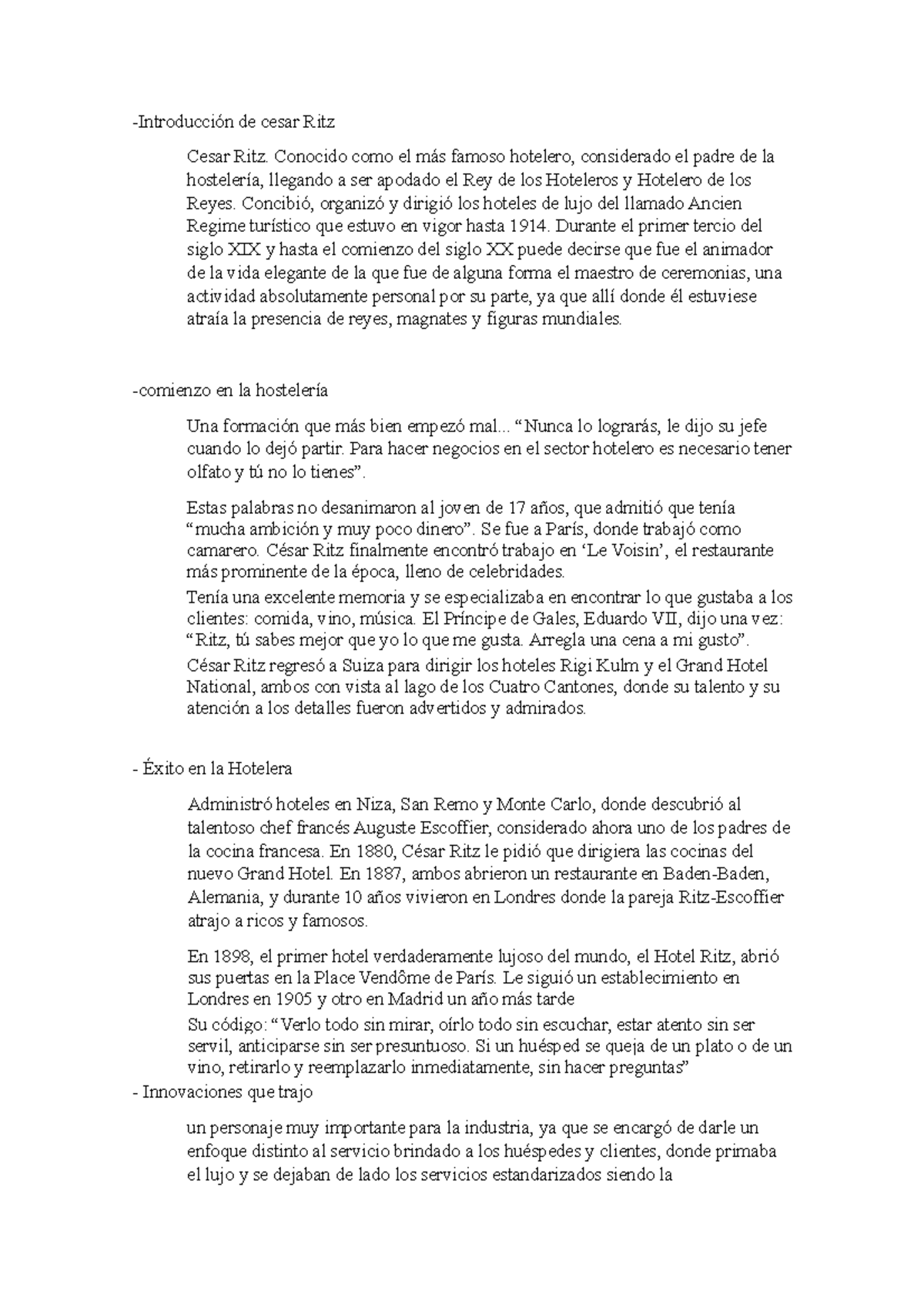 Cesar Ritz -Introducción de cesar Ritz Cesar Ritz. Conocido como el más ...