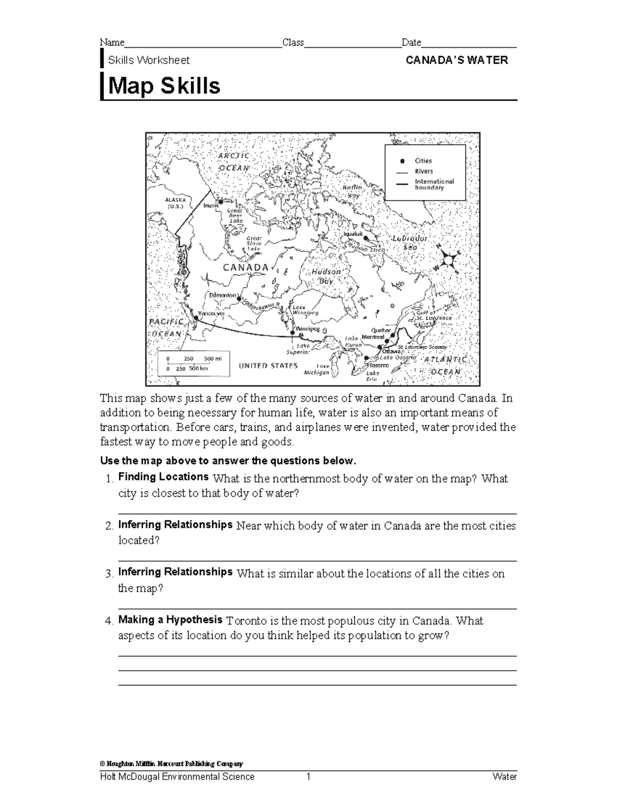 Map Skills - Canada's Water - - Studocu