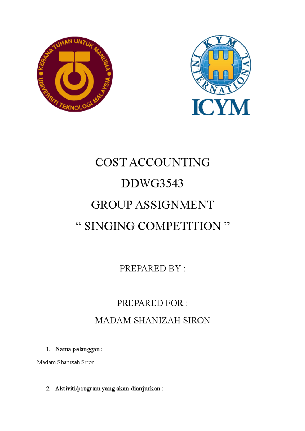 Assigment Acc ICYM - assignment example for accounting course - COST ...
