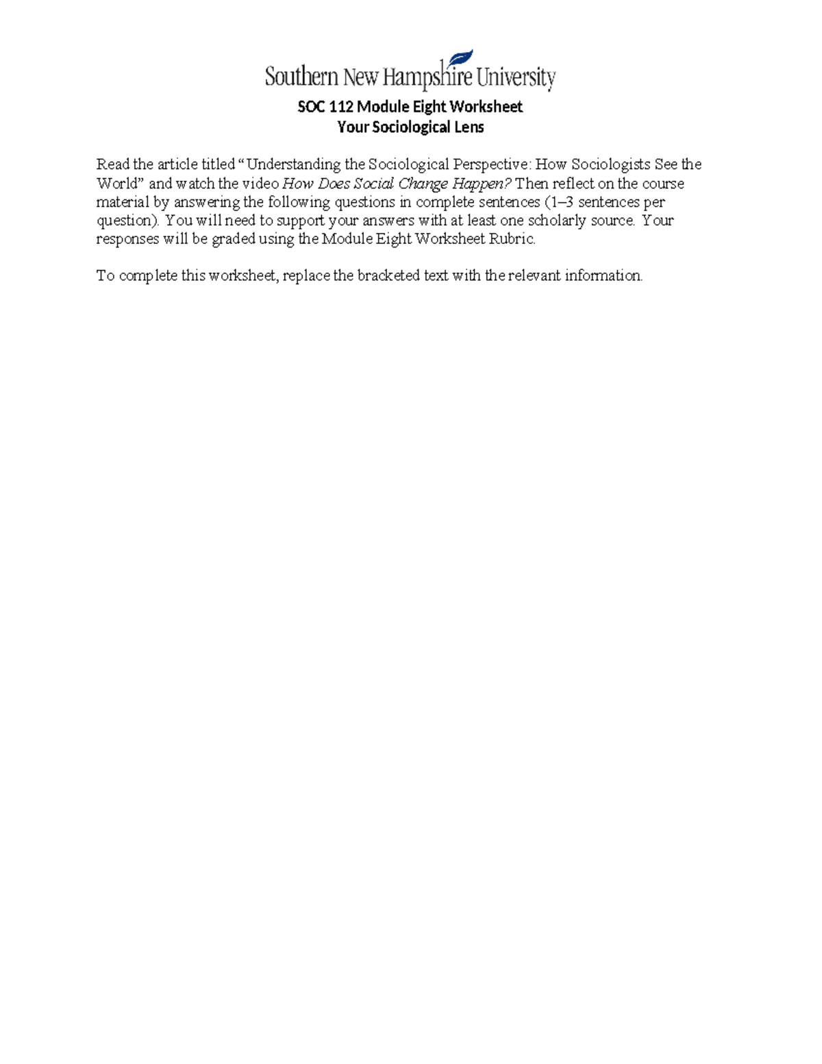 SOC 112 Module Eight Worksheet - SOC 112 Module Eight Worksheet Your ...