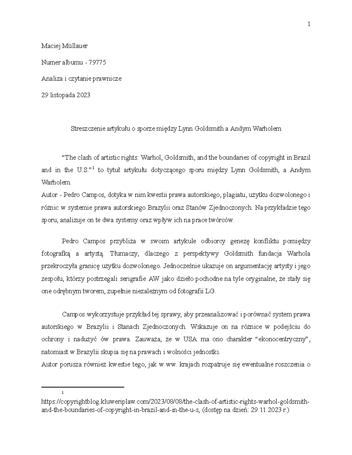 Streszczenie artykułu o sporze między Lynn Goldsmith a Andym Warholem ...