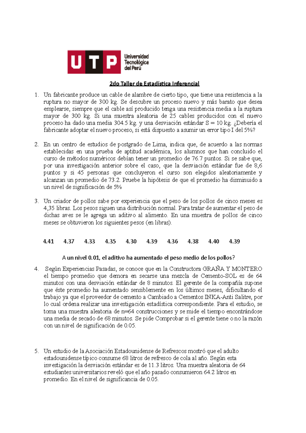 S06.s1 Ejercicios de Prueba de Hipotesis - 2do Taller de Estadística ...