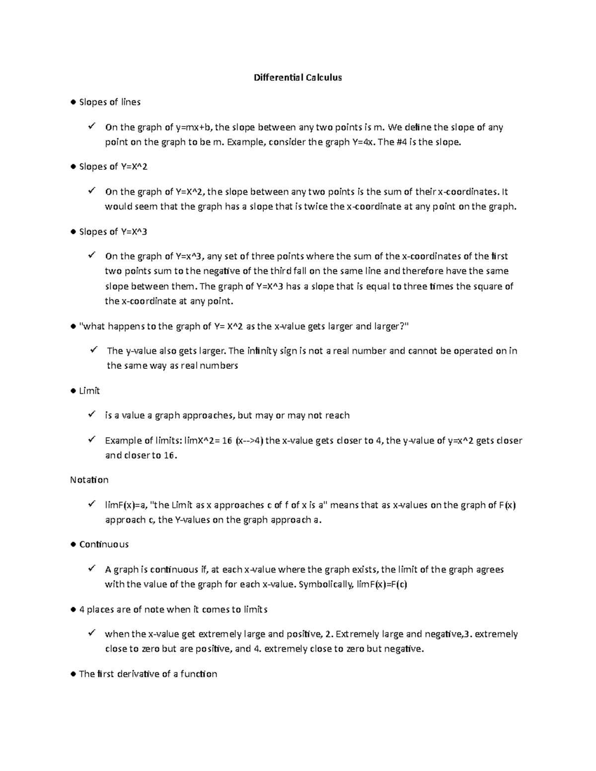 Differential Calculus Notes - Differential Calculus Slopes of lines On ...