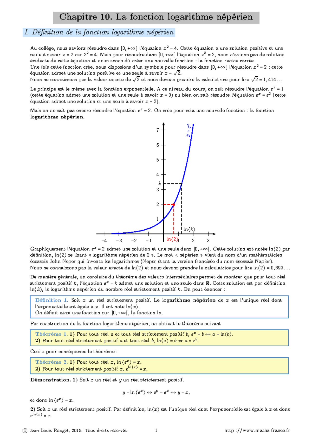 Logarithme Neperien Cours 05 Chapitre 10 La Fonction Logarithme