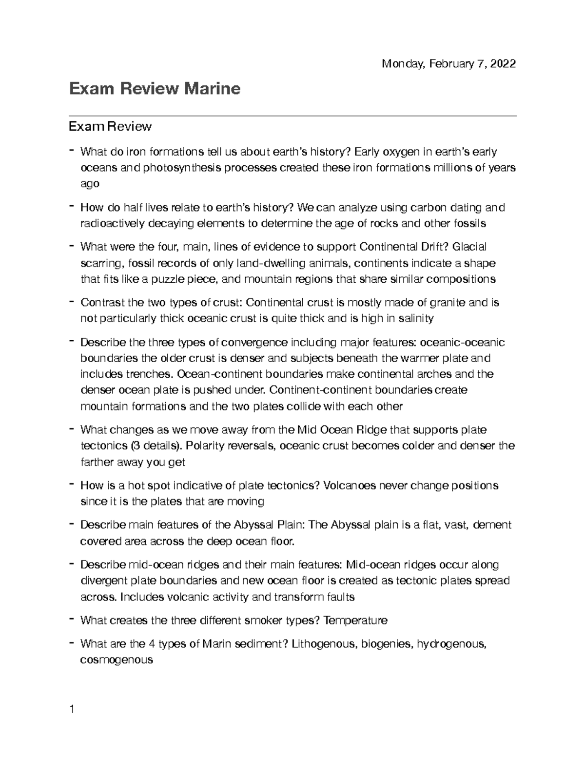 Marine Science Review - Monday, February 7, 2022 Exam Review Marine ...